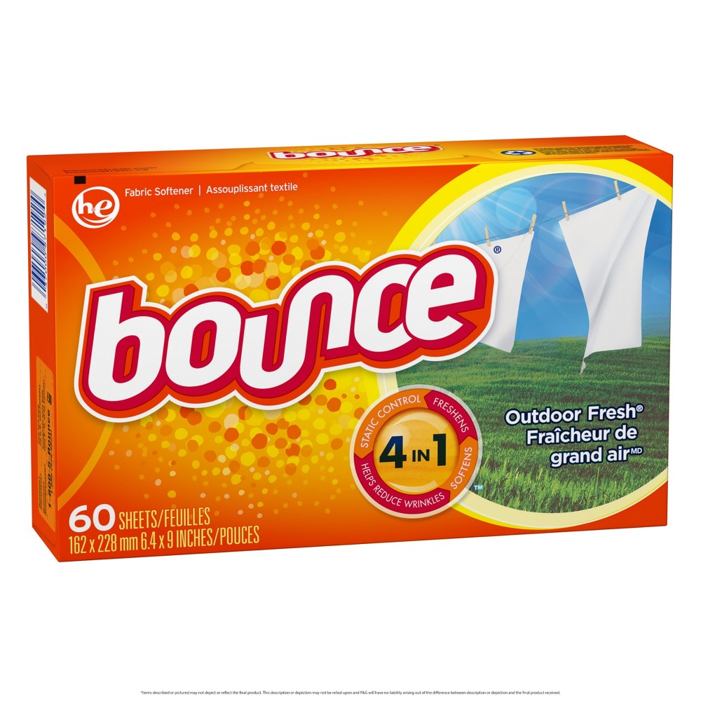 Bounce Dryer Sheets 60 Sheets Outdoor Fresh Scent Fabric Softener Sheets Garden Grocer